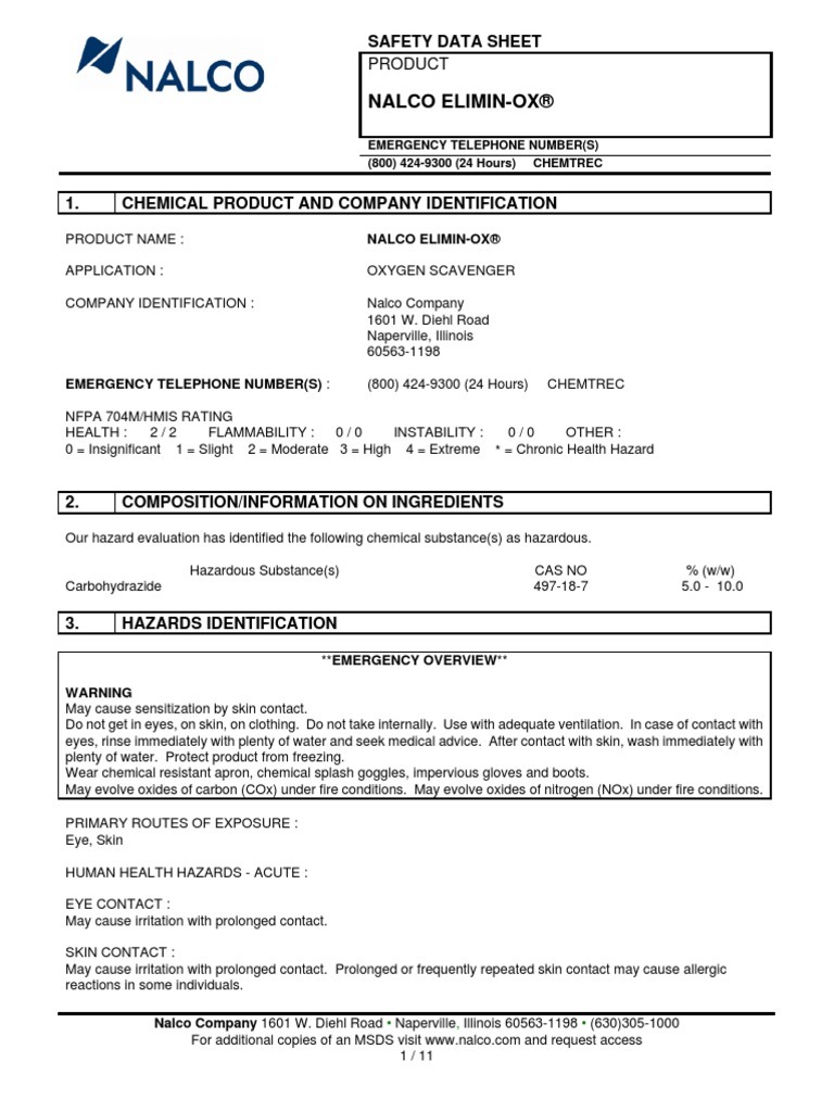 NALCO Eliminox | PDF | Dangerous Goods | Toxicity