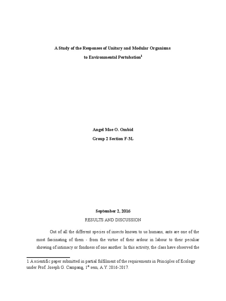 A Study of The Responses of Unitary and Modular Organisms To ...