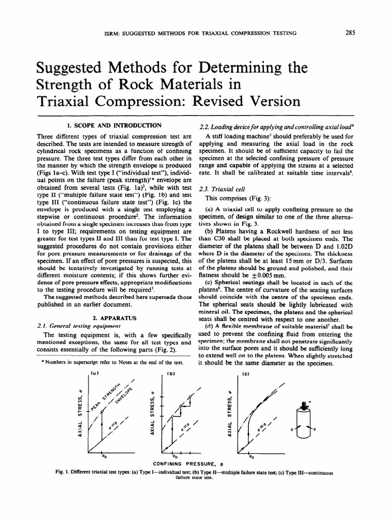 Isrm SM Triaxial Compressive Strength - Revised - 1983 | PDF | Strength ...