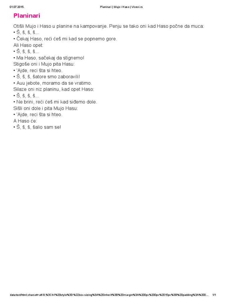 Planinari - Mujo I Haso - Vicevi | PDF
