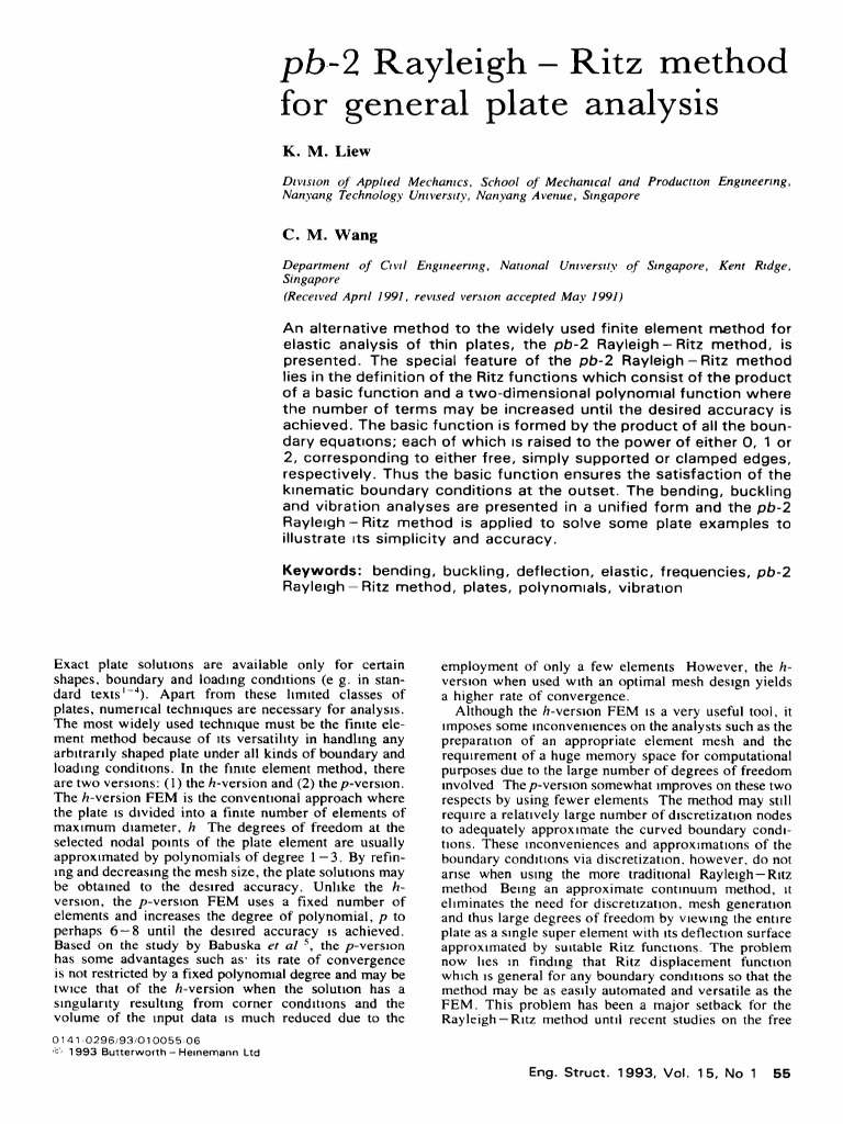 PB 2 Rayleigh Ritz Method For General Plate Analysis 1993 | PDF ...
