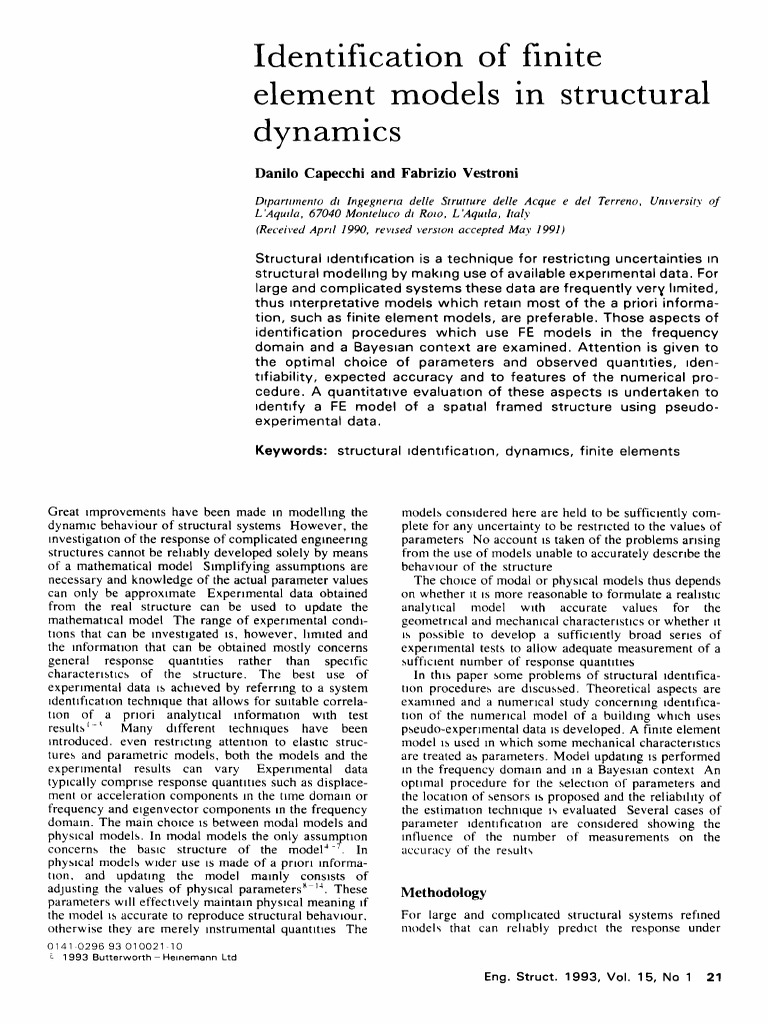 Identification of Finite Element Models in Structural Dynamics 1993 | PDF | Covariance | Matrix ...