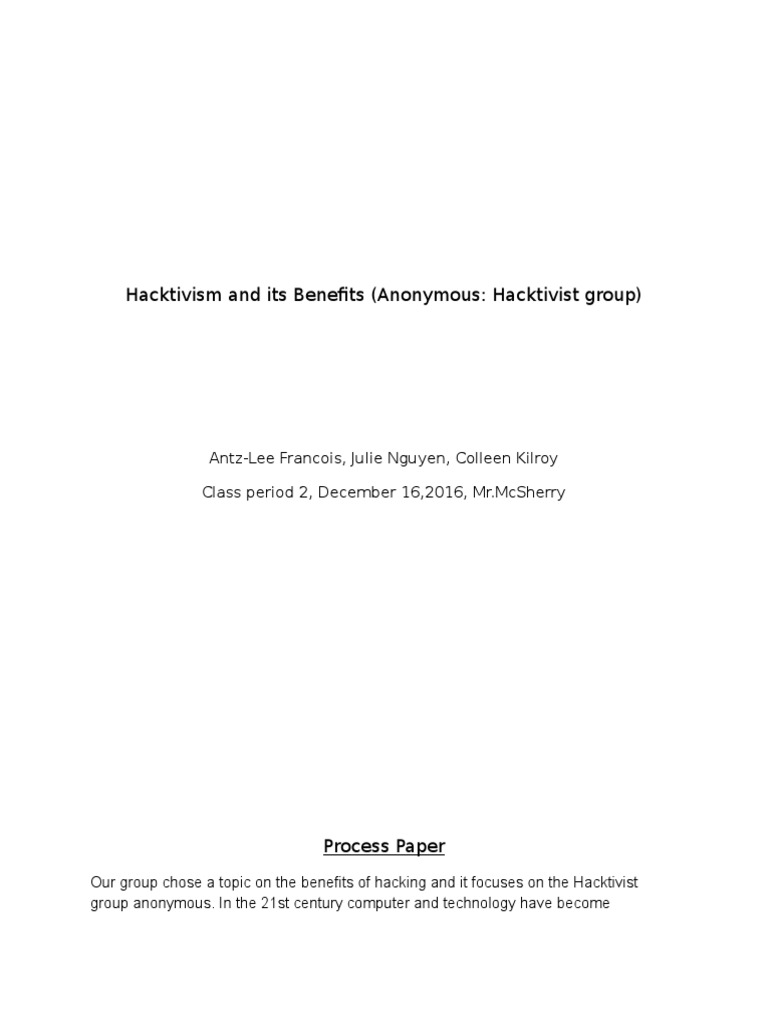 Hacktivism and Its Benefits (Anonymous: Hacktivist Group) | PDF
