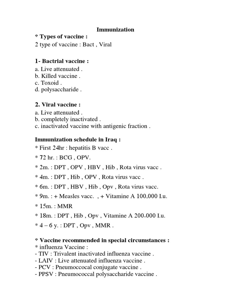 Immunization Types of Vaccine | PDF