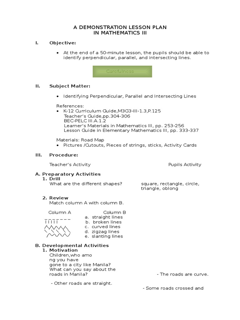A Demonstration Lesson Plan | PDF | Line (Geometry) | Lesson Plan