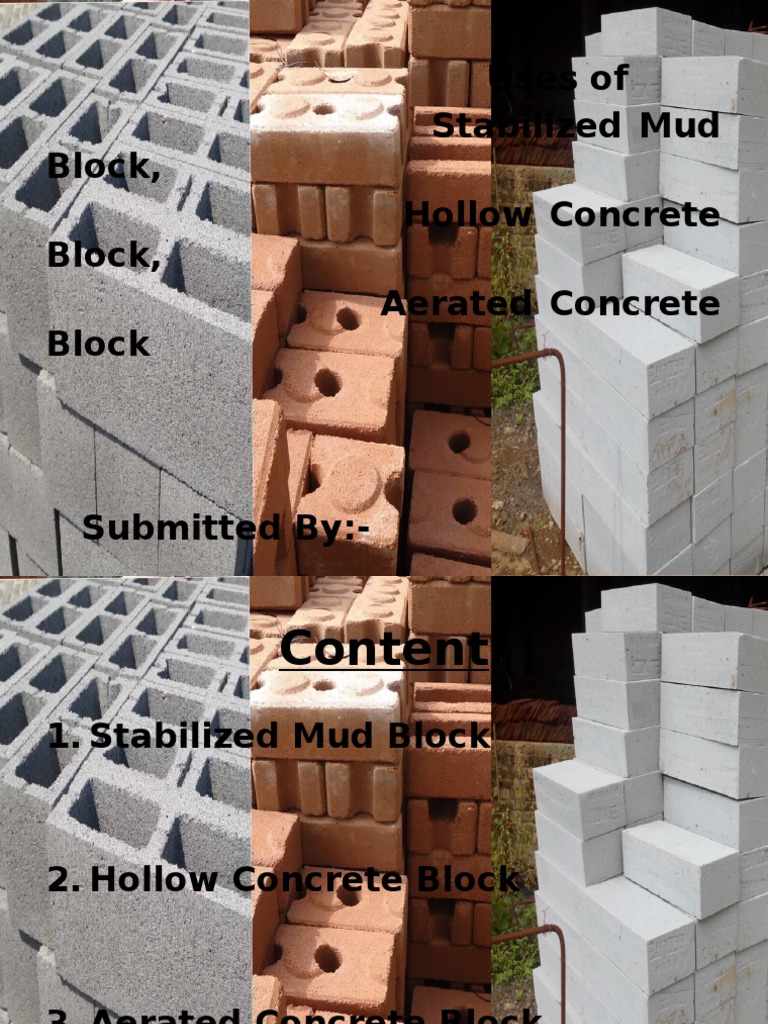Uses of Stabilized Mud Block, Hollow Concrete Block, Aerated Concrete ...