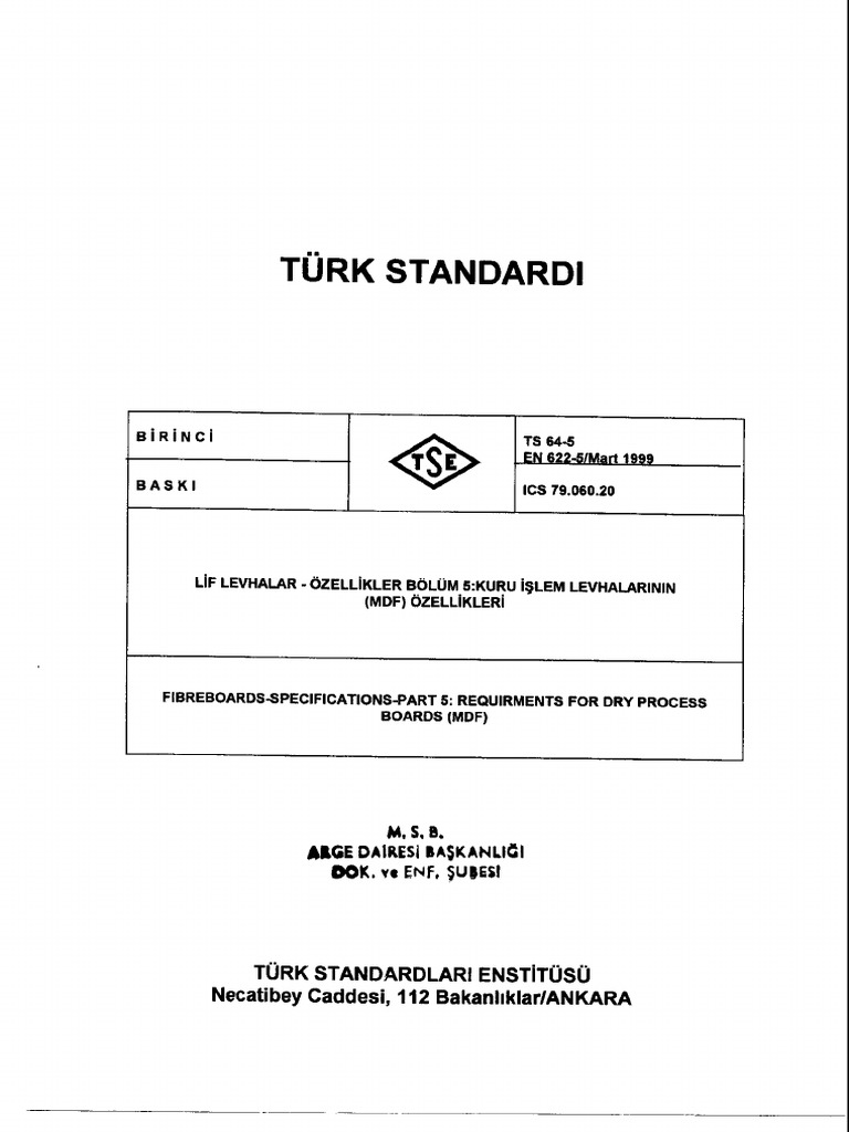 TS 64 en 622-5-1999 Lifli Levhalar-Mdf | PDF
