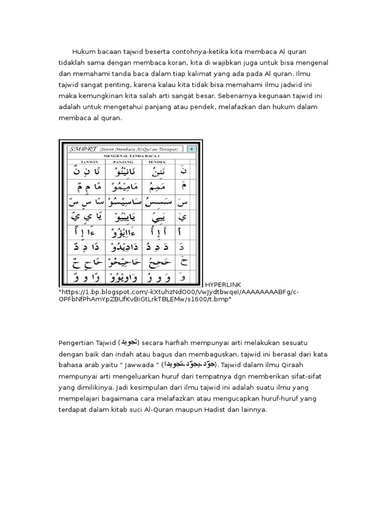 Hukum Bacaan Tajwid Beserta Contohnya | PDF | Seni & Disiplin Bahasa ...