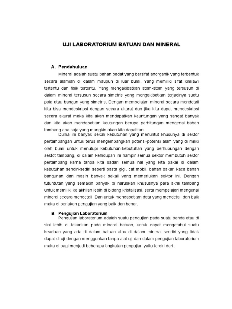 Uji Laboratorium Batuan Dan Mineral | PDF