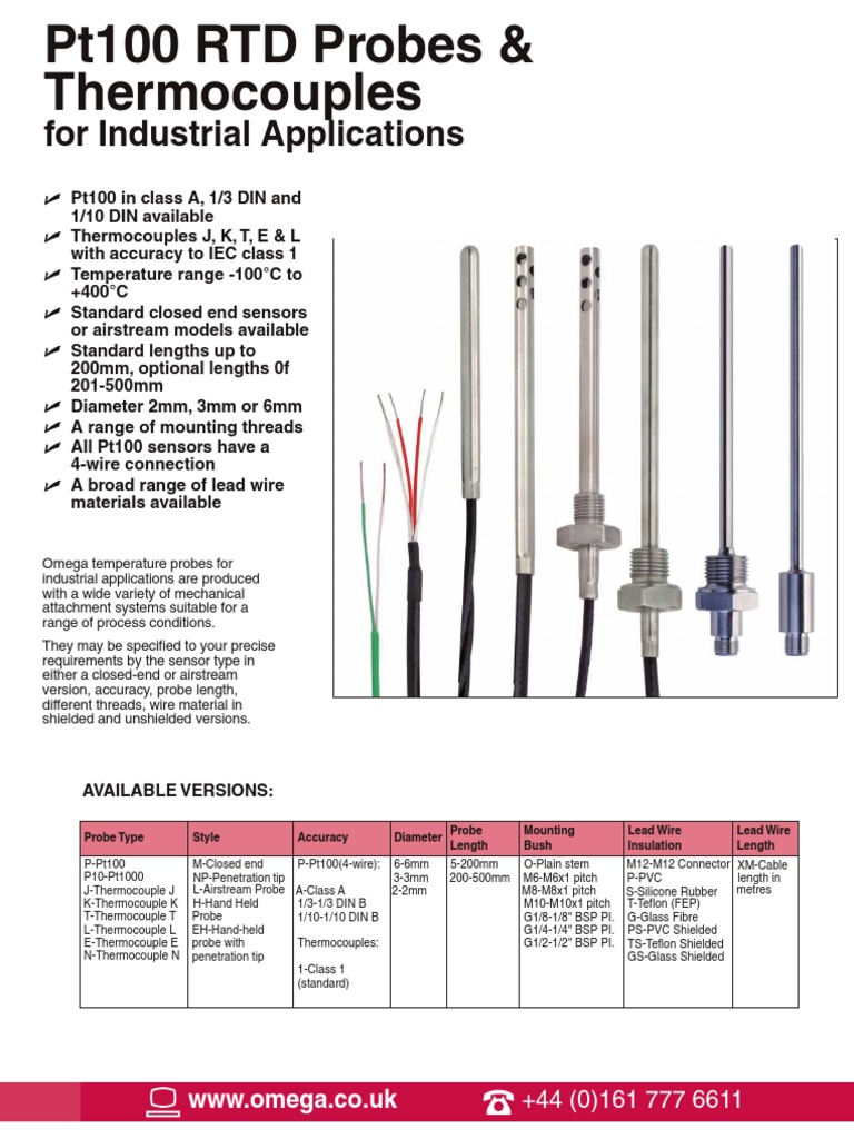 Pt100 Probes and Thermocouples Overview | PDF | Flow Measurement ...
