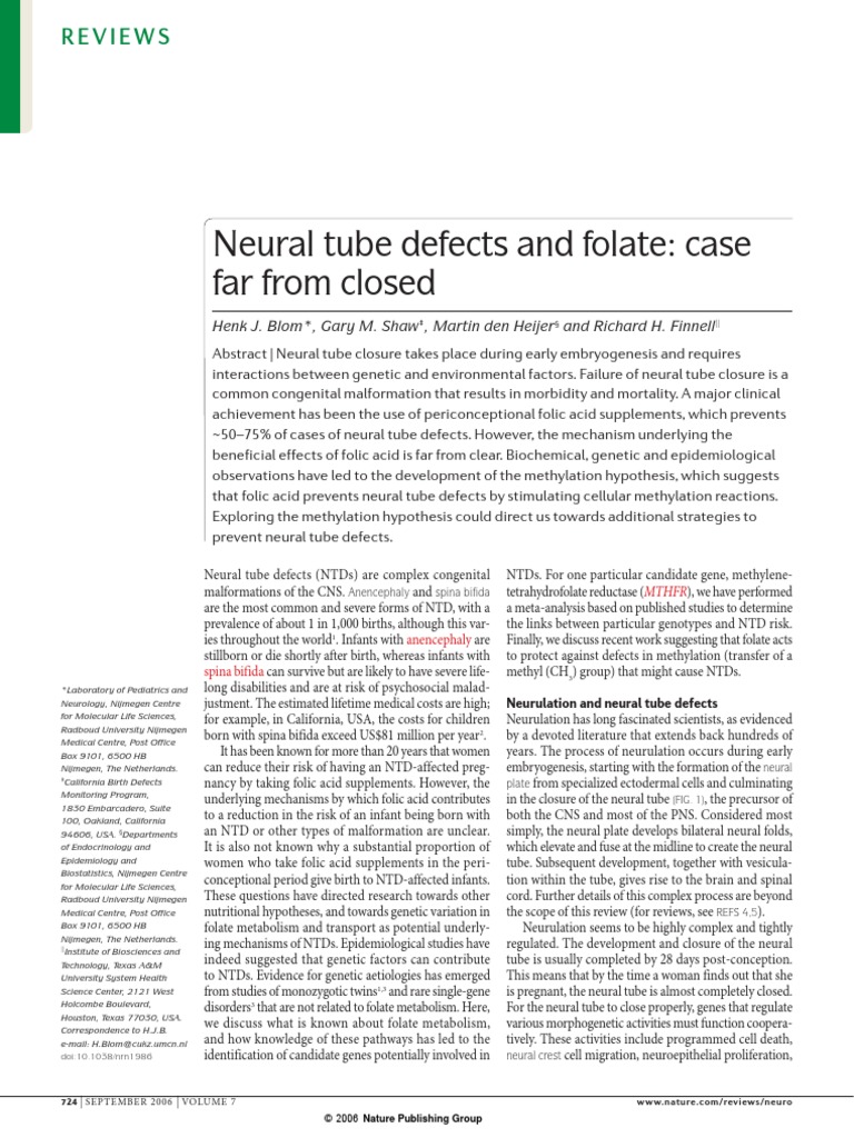 Neural Tube Defects and Folate: Case Far From Closed: Reviews ...
