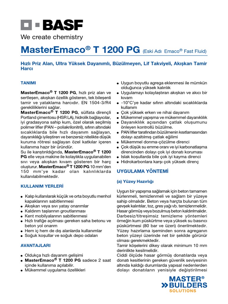 MasterEmaco® T 1200 PG (Eski Adı Emaco® Fast Fluid) | PDF