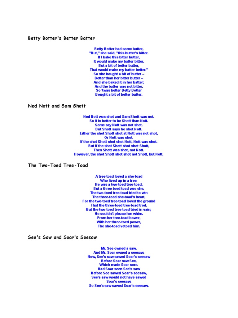 Betty Botter's Better Batter | PDF | Leisure