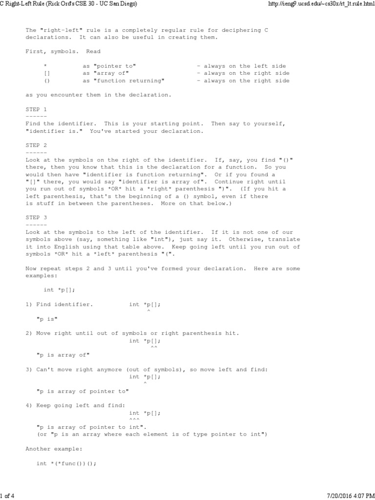C Right-Left Rule for C Declarations | PDF | Pointer (Computer ...