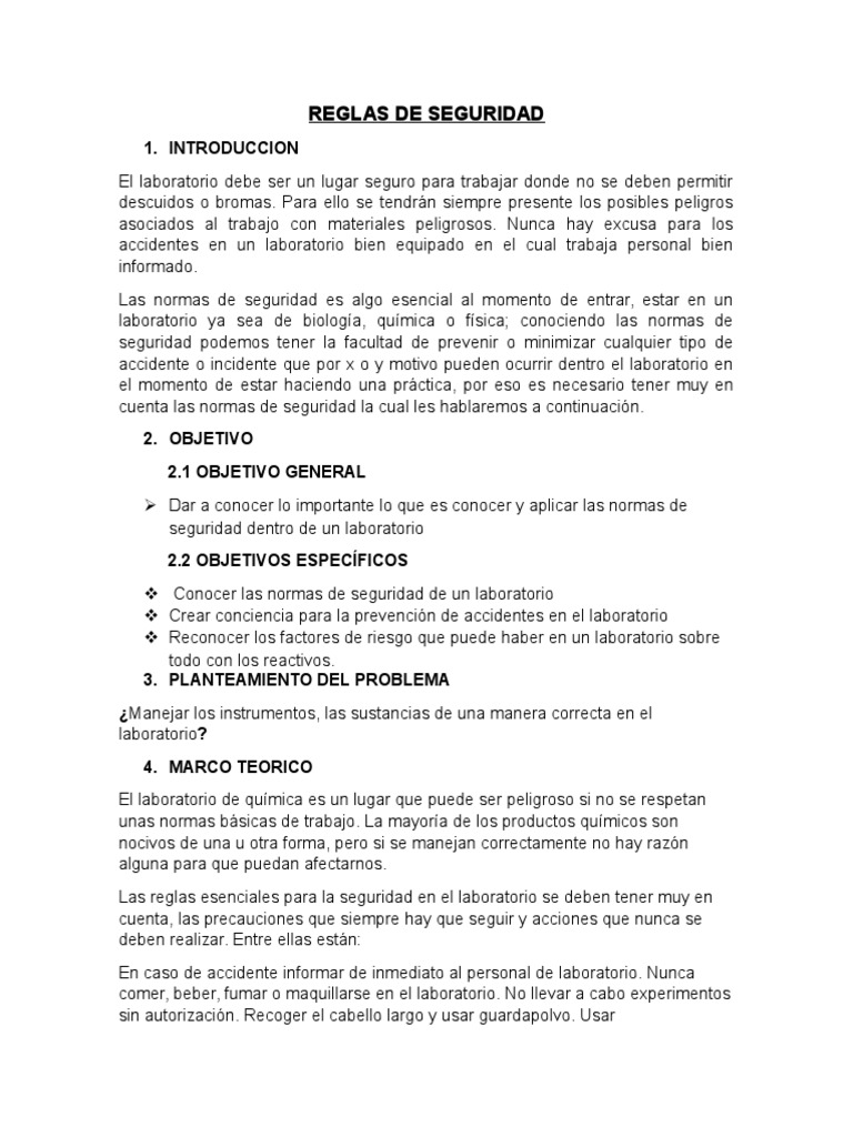 Reglas de Seguridad | PDF | Laboratorios | La seguridad