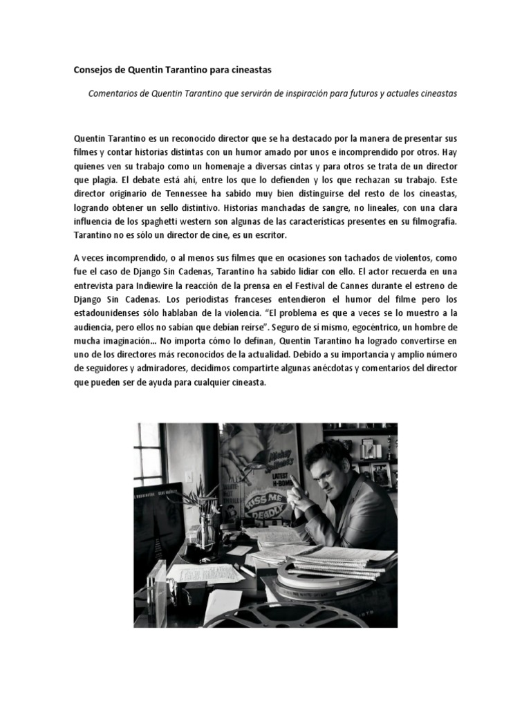Consejos de Quentin Tarantino para Cineastas | PDF | Cine | Ocio
