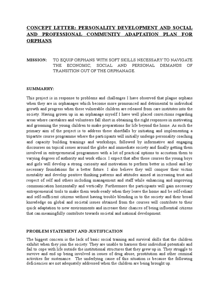 Concept Letter For Orphanage Project 2 | PDF | Capacity Building ...