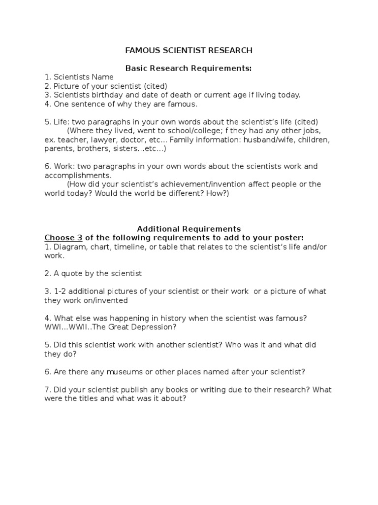 Famous Scientist Research Project Guide | PDF | Science | Science (General)