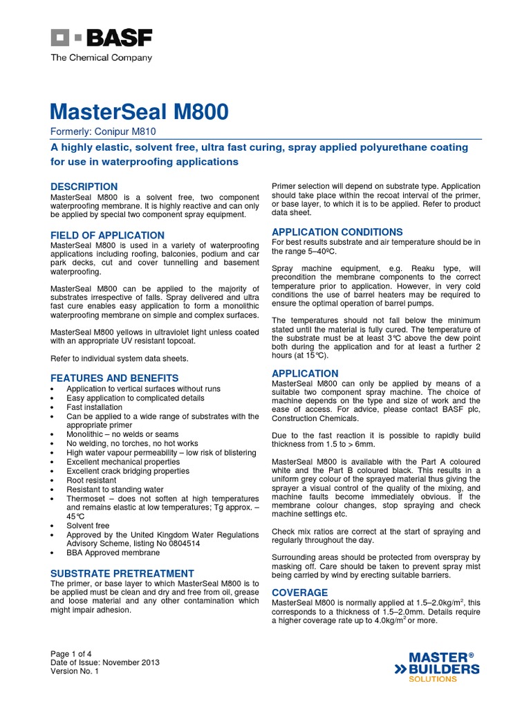 BASF MasterSeal M 800 | Shelf Life | Industries