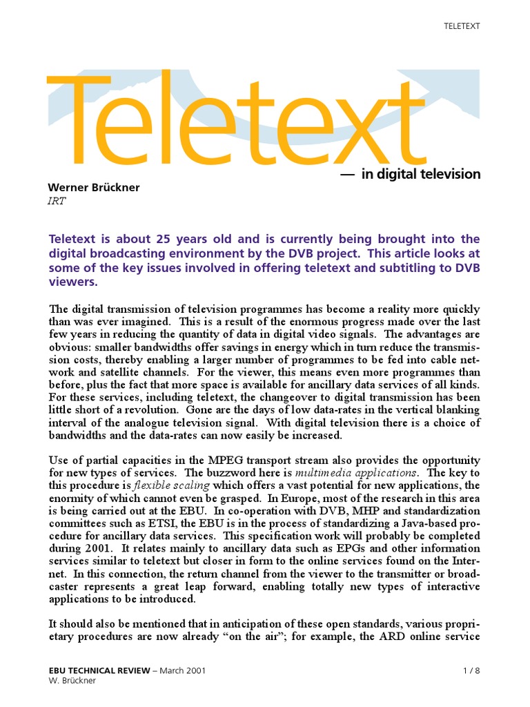Teletext in Digital Television | PDF | Network Packet | Digital Television