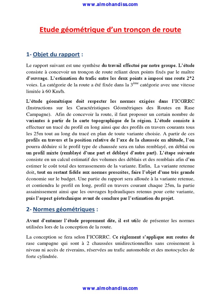 Étude géométrique d'un tronçon routier | PDF | Entrepreneur principal ...