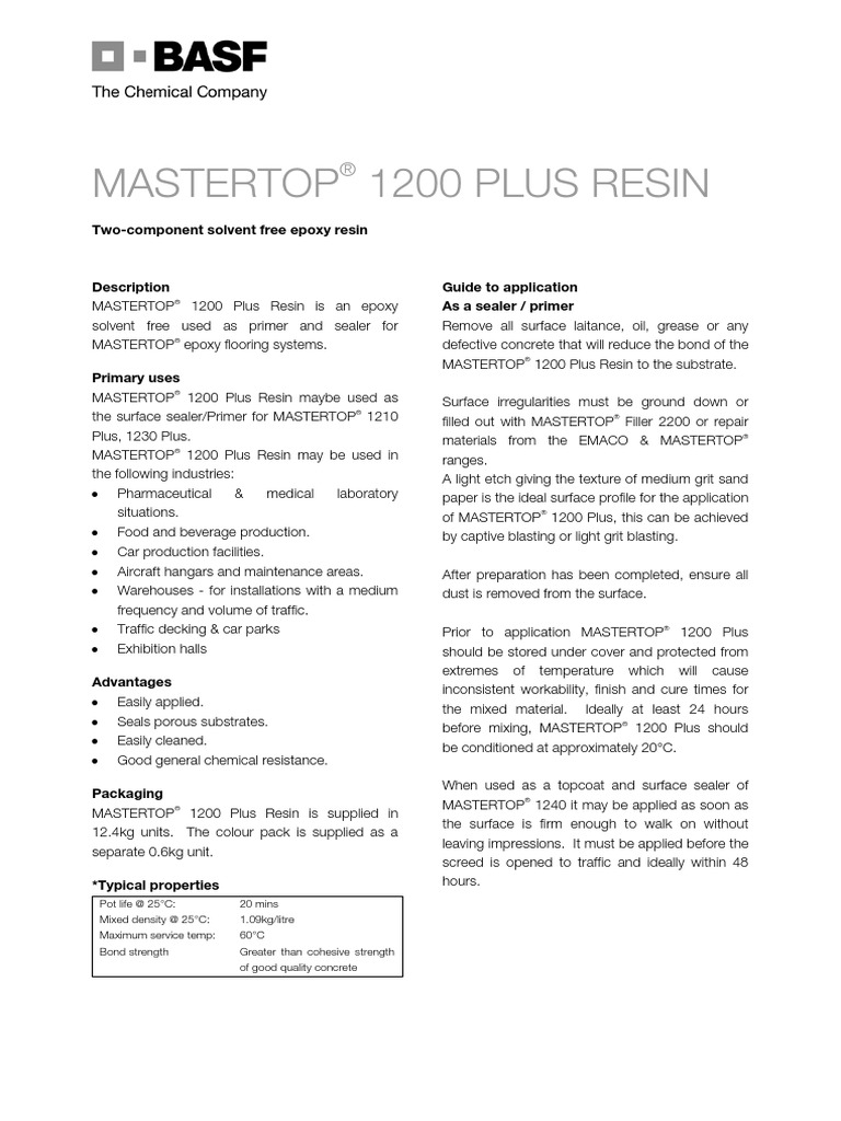 MasterTop 1200 Eng | PDF | Epoxy | Concrete