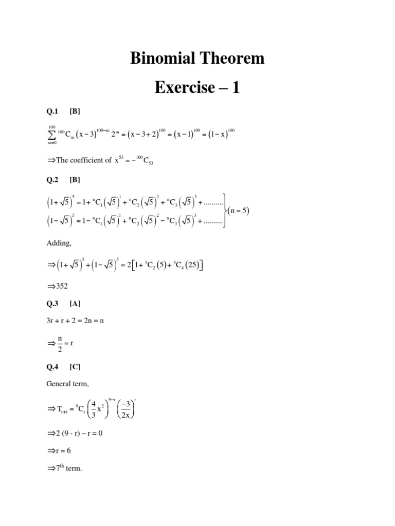 Mains Binomial Theorem Ex.1 | PDF | Exponentiation | Elementary Mathematics