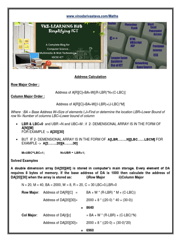 Row Column Major Address Pdf Array Data Structure Computer Data