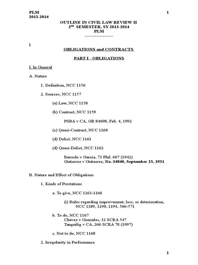 Civil Law Obligations and Contracts Guide | PDF | Tort | Proximate Cause