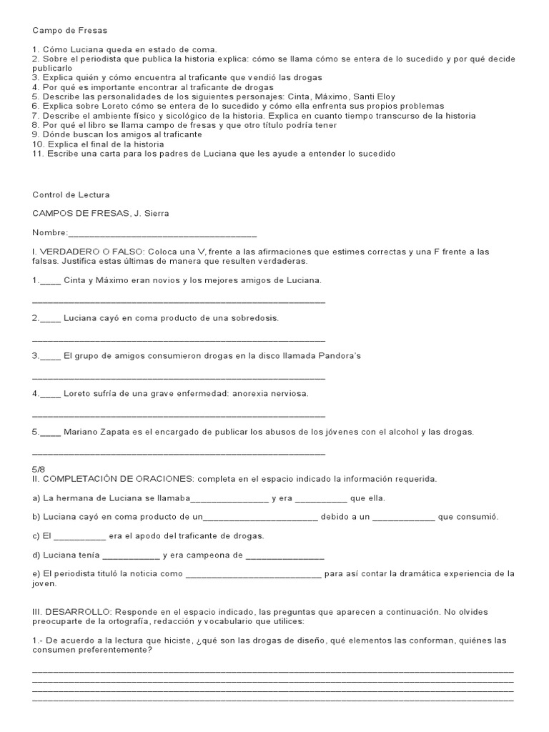 Prueba Del Libro Campo de Fresas | PDF | Ocio
