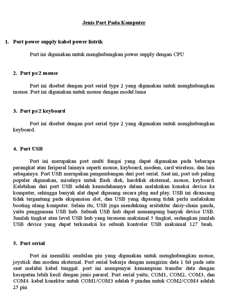 Jenis Port Pada Komputer | PDF