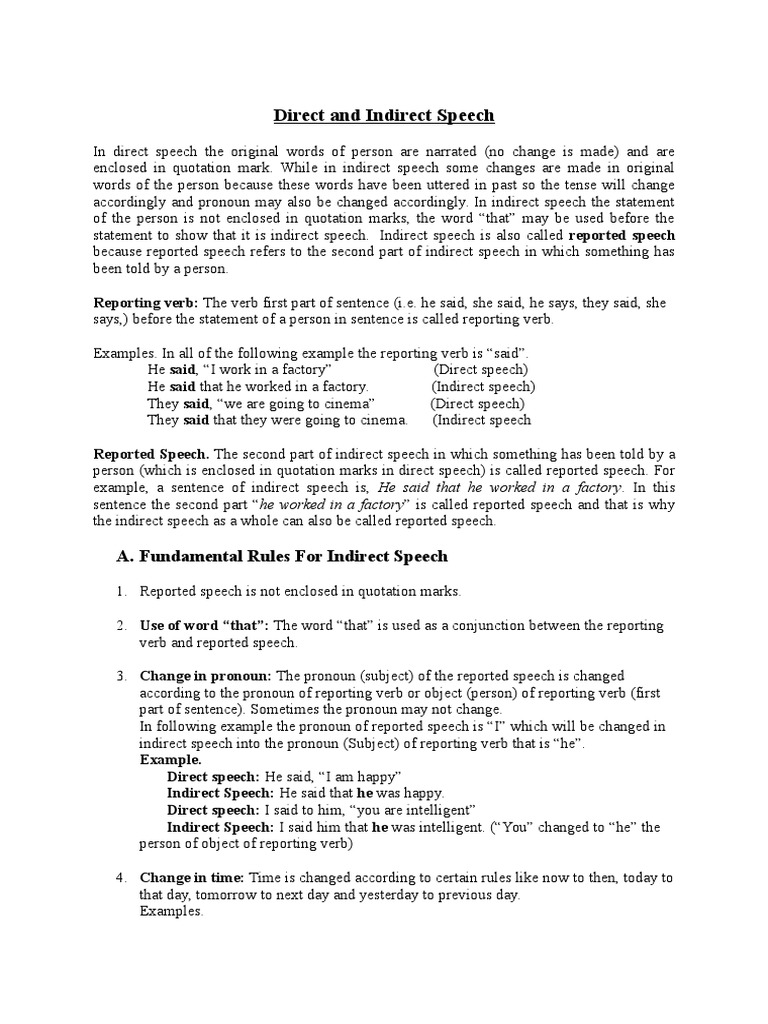 Direct and Indirect Speech | Download Free PDF | Question | Verb