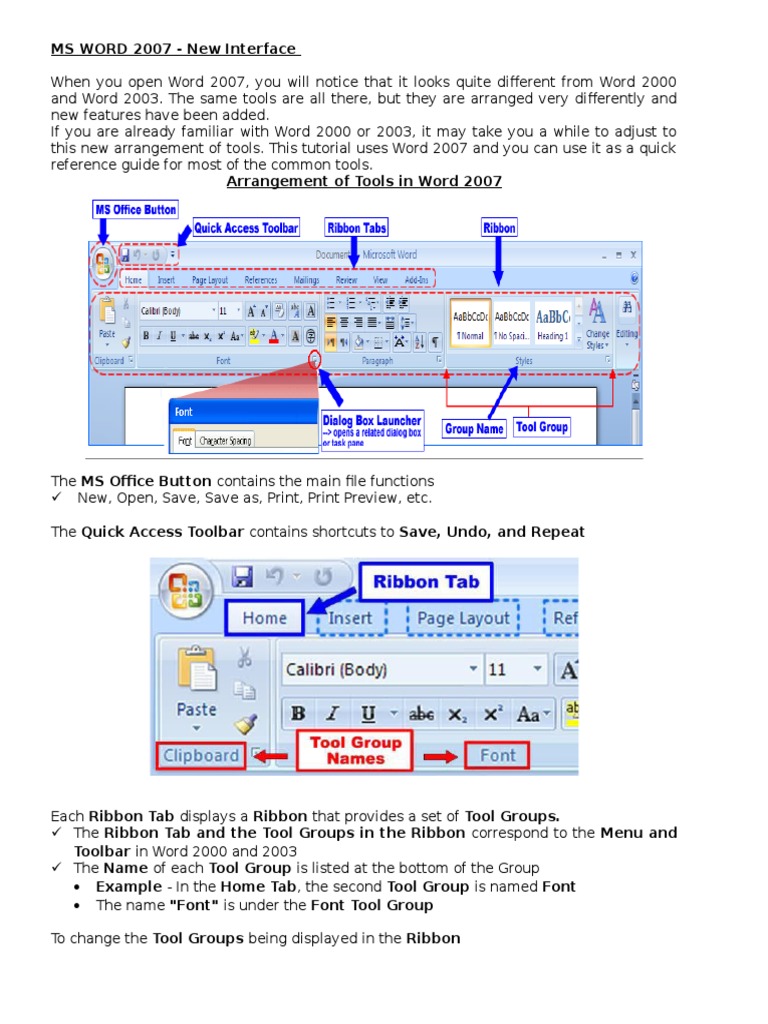 Word 2007 Ribbon Interface Overview | PDF | Language Arts & Discipline