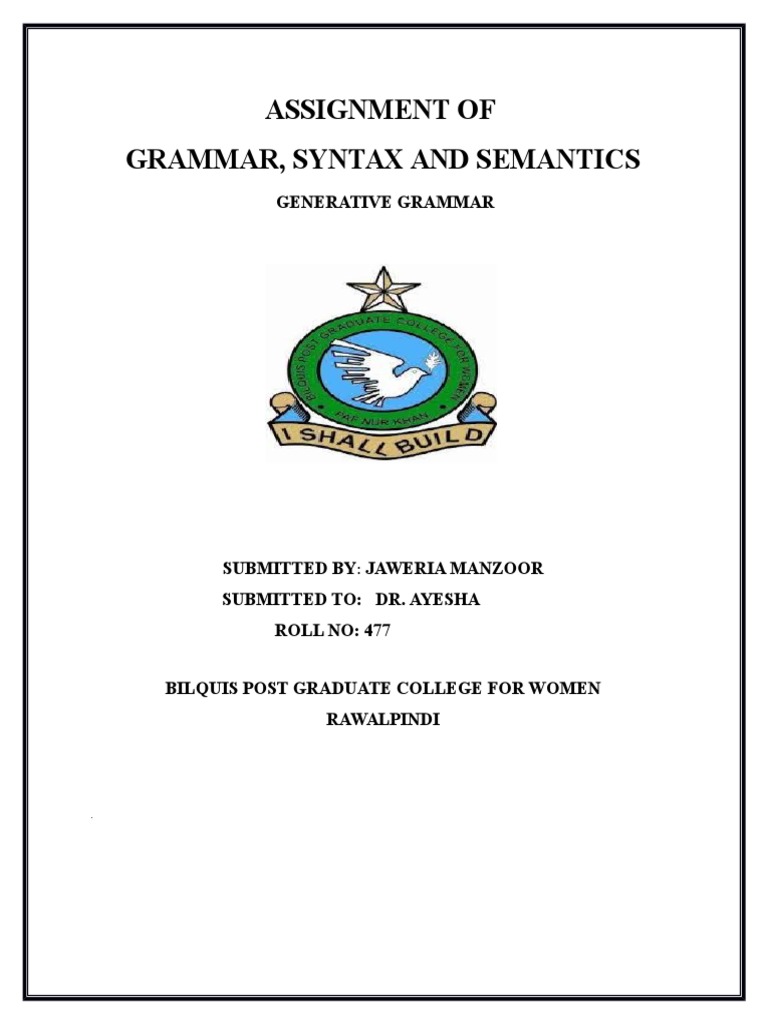 Generative Grammar Assignment Pdf Syntax Formalism Deductive
