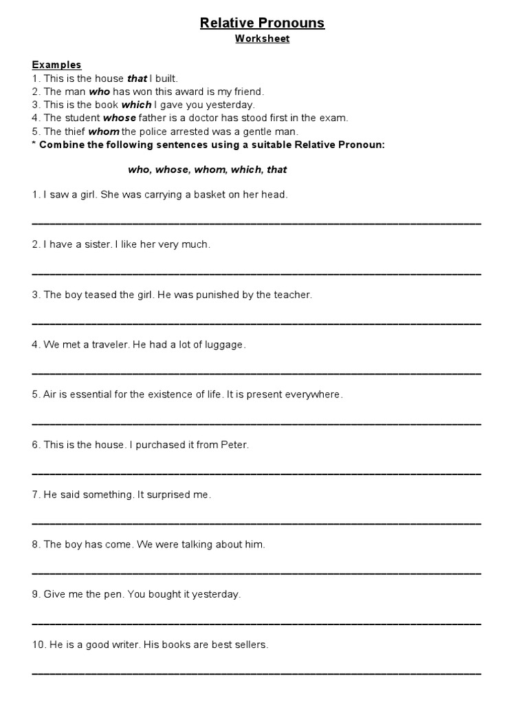 Relative Pronouns Worksheet | PDF