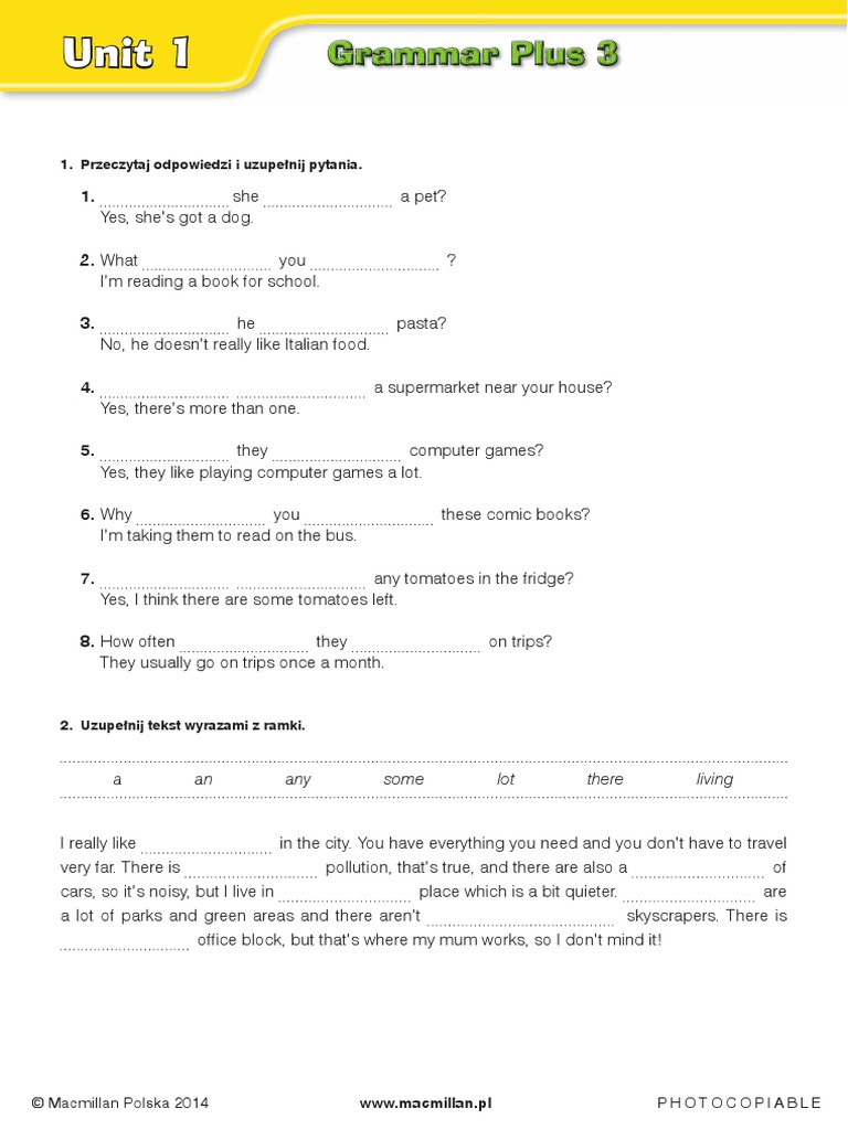 Grammar Plus 3 Unit 1 | PDF