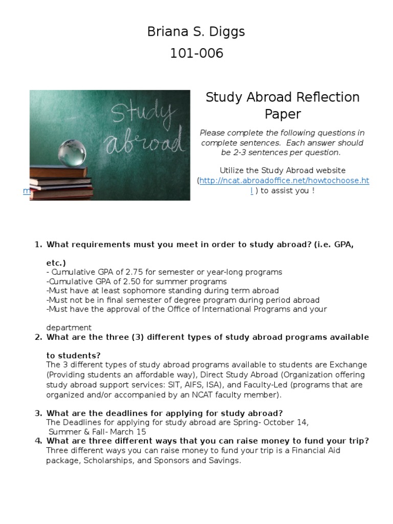 Briana S. Diggs 101-006 Study Abroad Reflection Paper | PDF