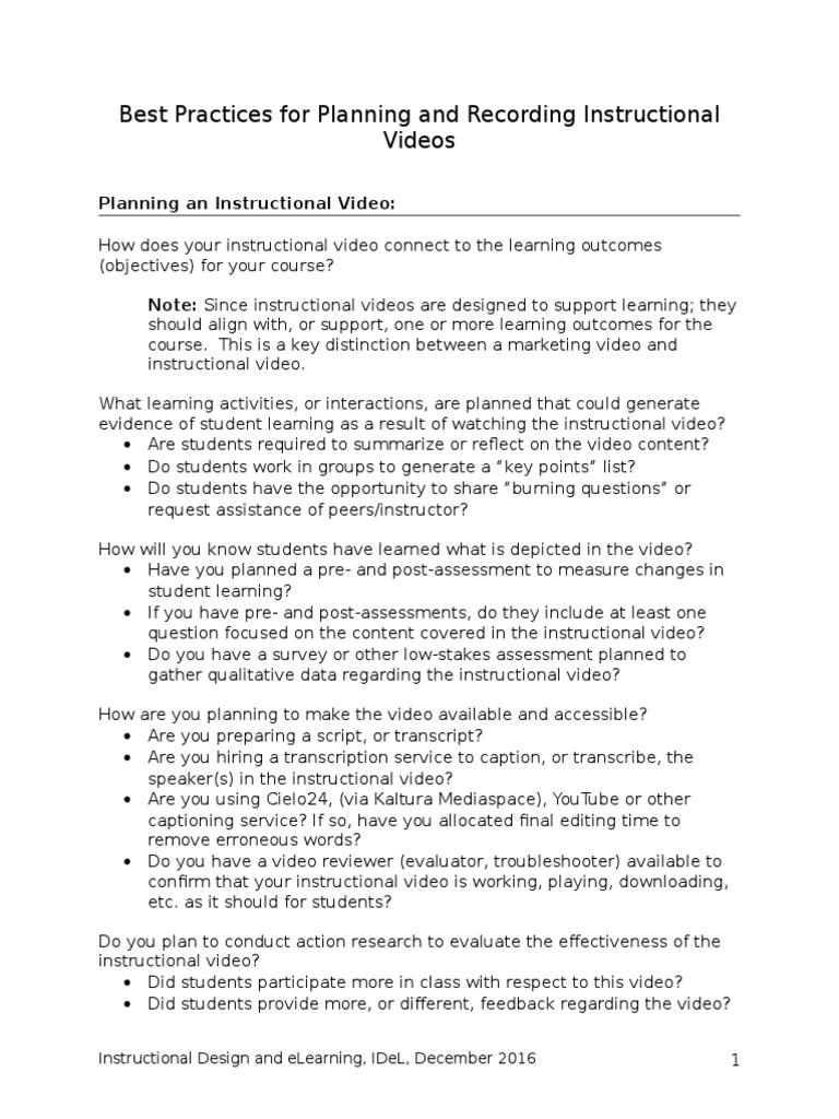 Instructional Video Planning Guide | PDF | Instructional Design ...