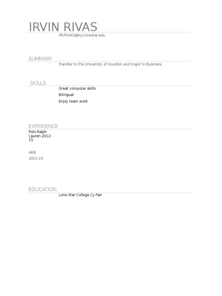 Irvin Rivas Resume | PDF