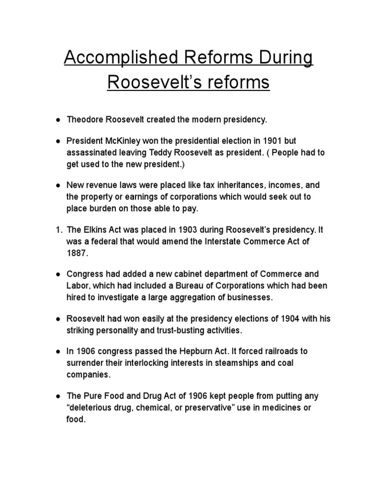 Roosevelt's Progressive Reforms | PDF
