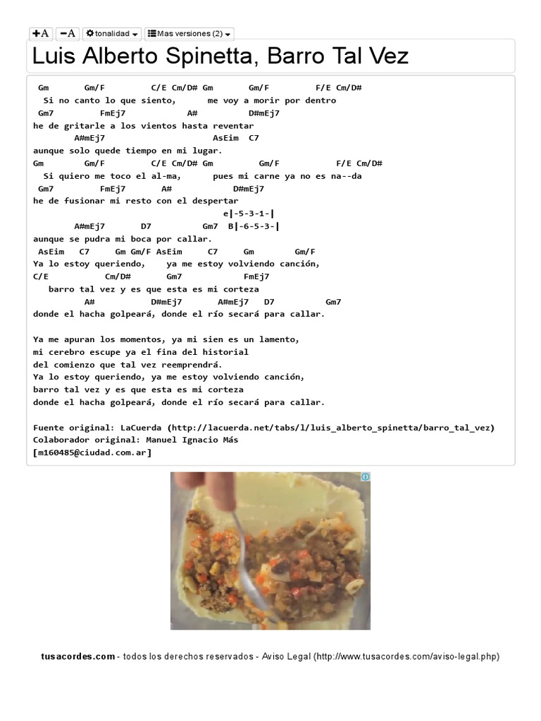 Barro Tal Vez Acordes - G - Luis Alberto Spinetta | PDF