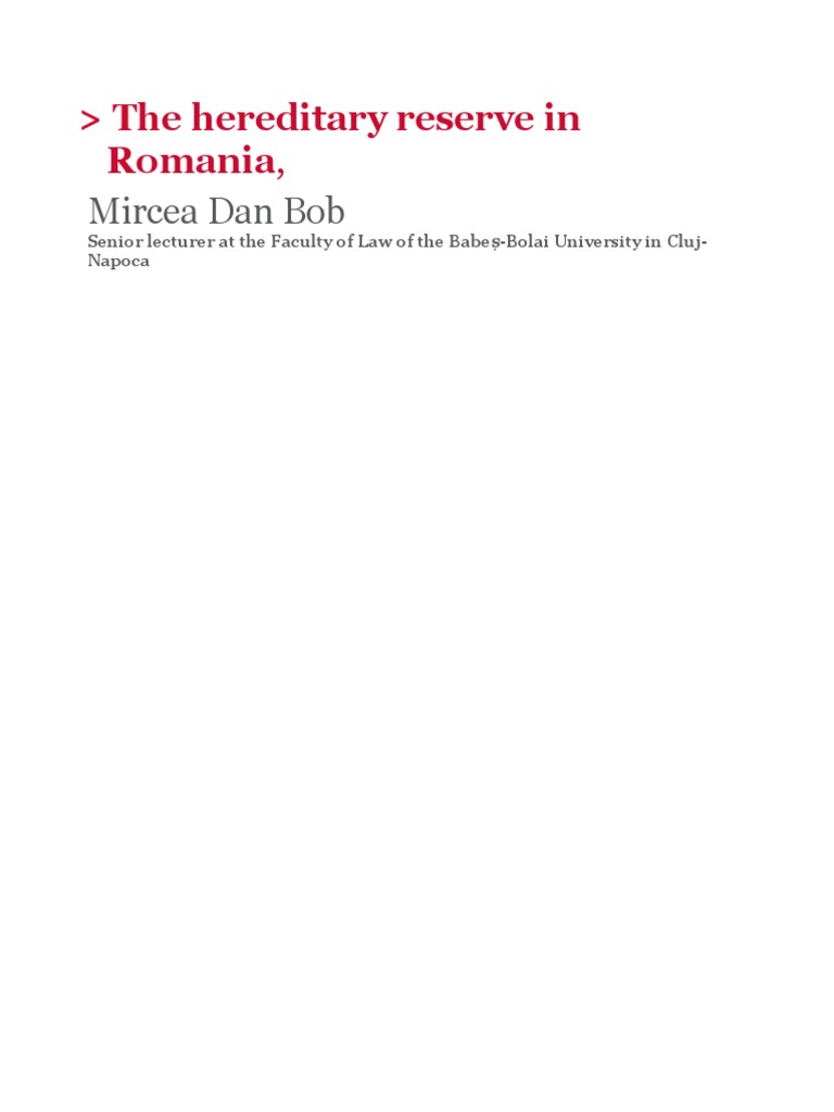 The Hereditary Reserve in Romania | PDF | Will And Testament | Inheritance