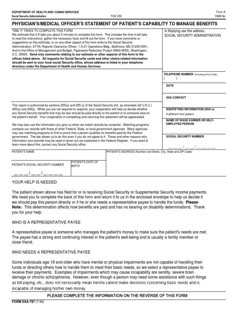 Physician's Statement for SSA-787 Form | PDF | Social Security ...