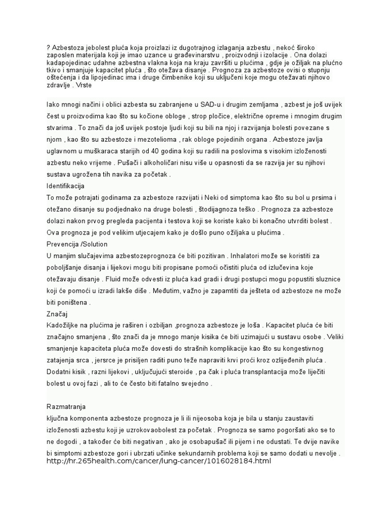 Azbestoza Jebolest Pluća Koja Proizlazi Iz Dugotrajnog Izlaganja ...