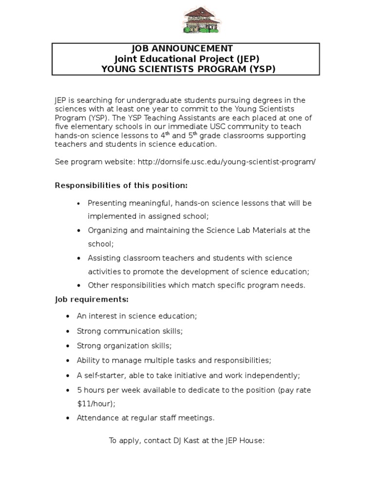 Young Scientists Program Job Opening | PDF | Science Education ...