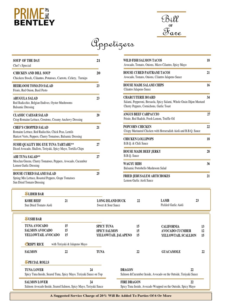 Bentley Dinner Menu 10.26.16 | PDF | French Fries | Salad