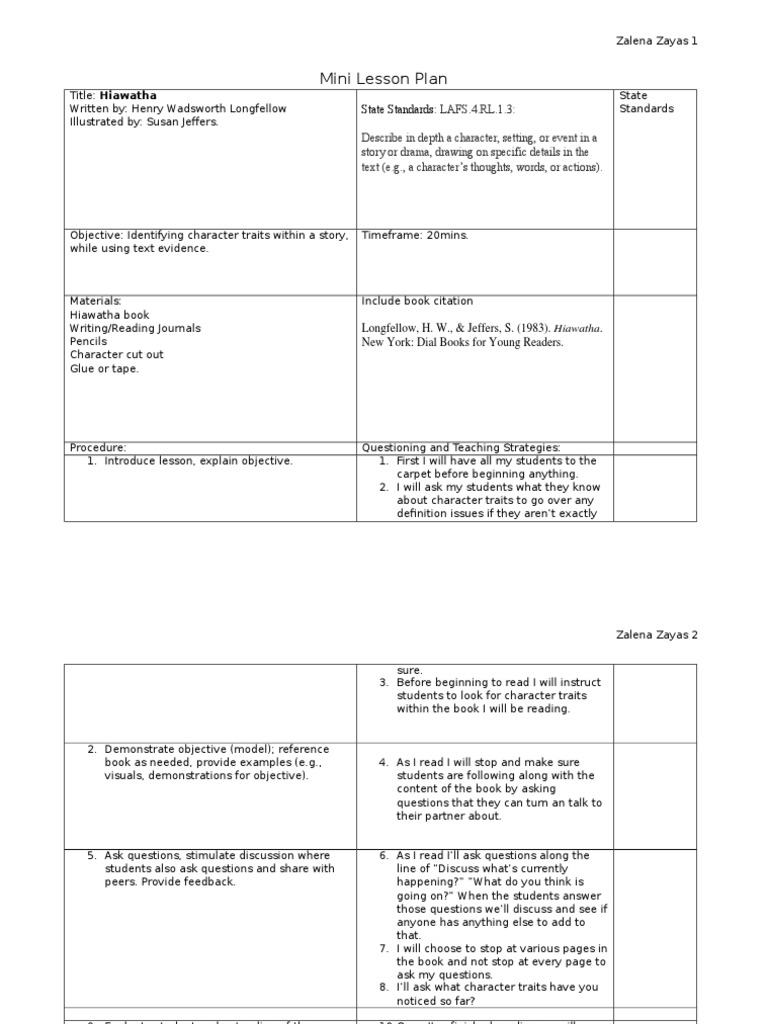 Mini Lesson Plan Template | PDF | Lesson Plan | Teaching