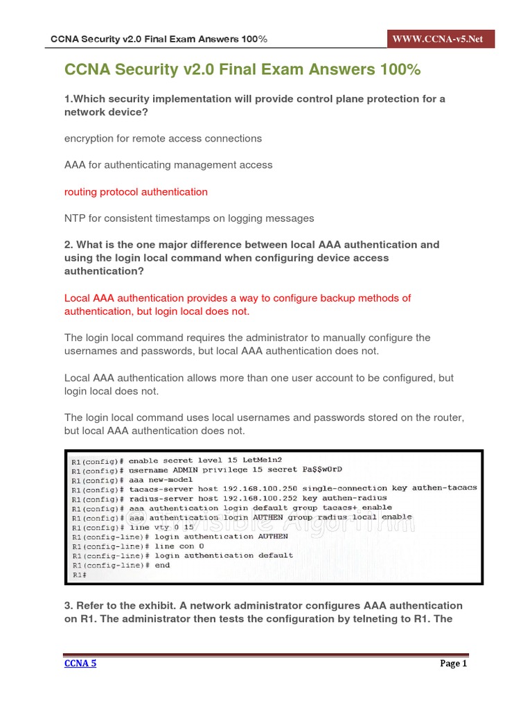 CCNA Security v2.0 Final Exam Answers 100 1 PDF | PDF | Cisco Certifications | Firewall (Computing)