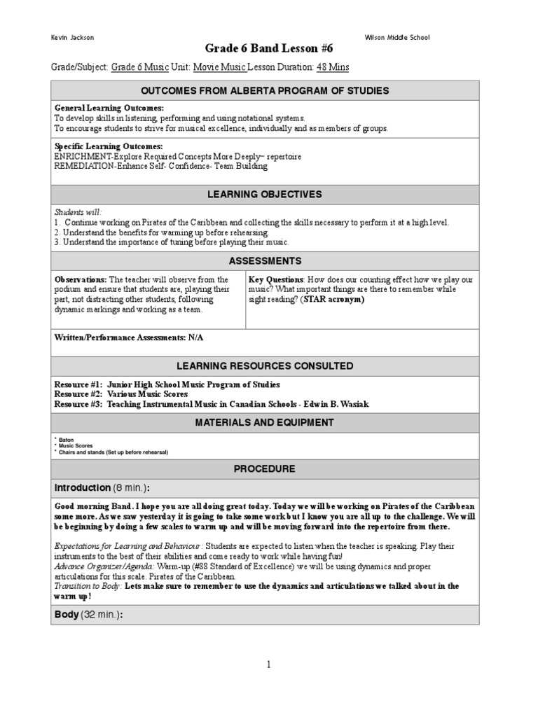 Grade 6 Band Lesson 6 | PDF