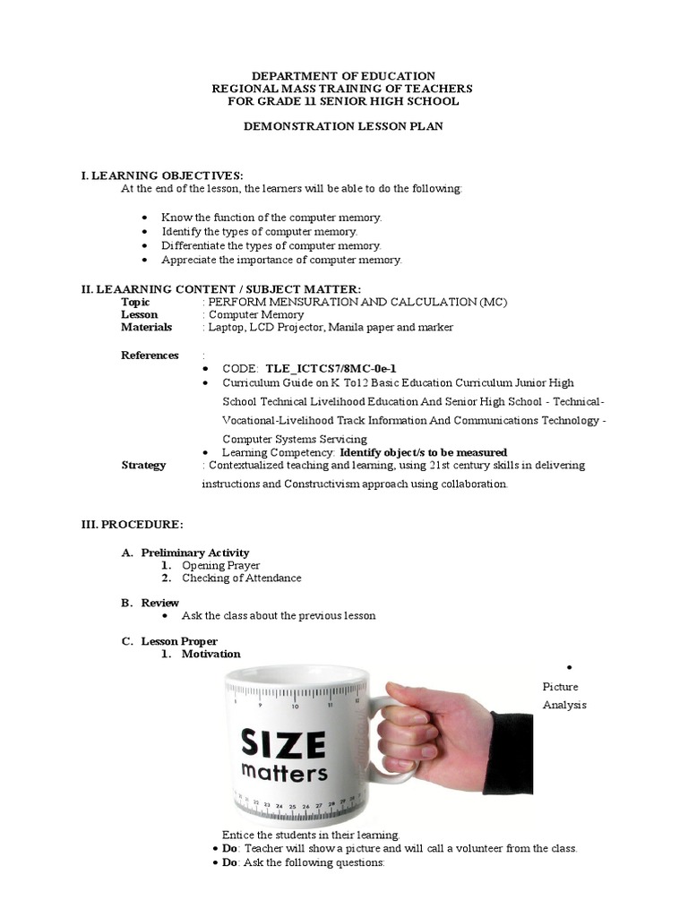 SHS Lesson Plan Specialization | PDF | Computer Data Storage | Random ...